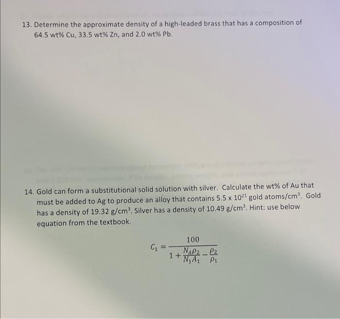 Solved 13. Determine the approximate density of a | Chegg.com