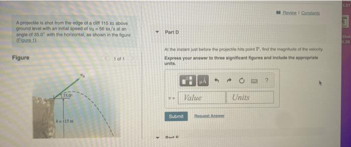 Solved A projectile is shot from the edge of a cill 115 m | Chegg.com