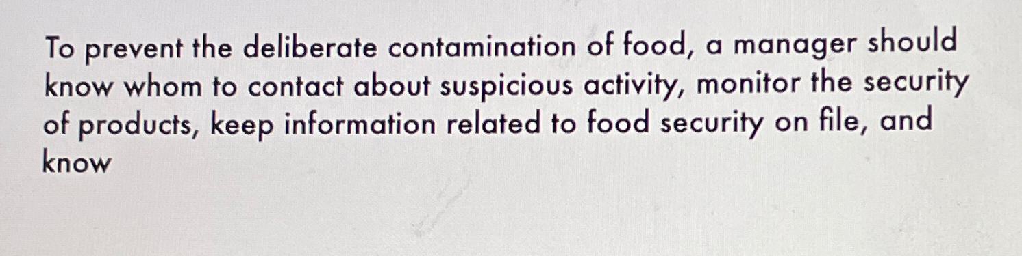 Solved To prevent the deliberate contamination of food, a | Chegg.com