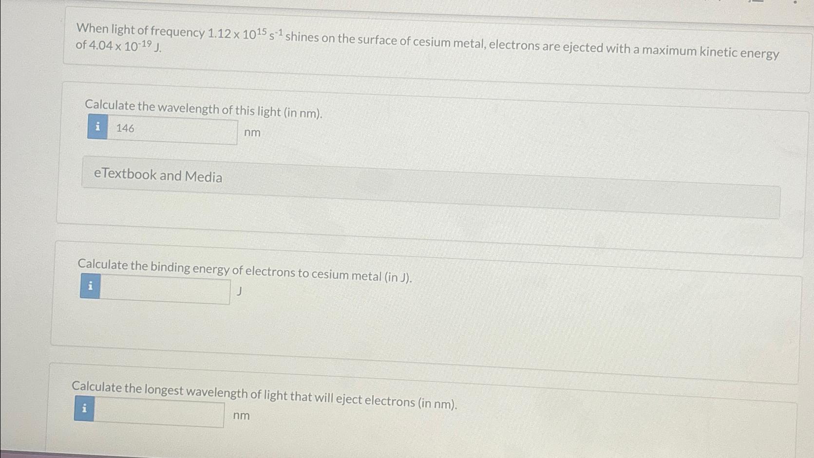Solved When light of frequency 1.12×1015s-1 ﻿shines on the | Chegg.com