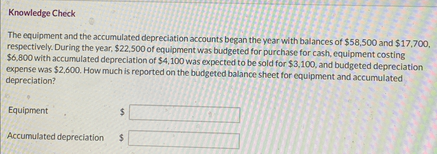 Solved Knowledge CheckThe equipment and the accumulated | Chegg.com