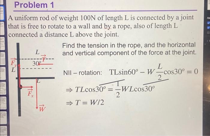 Solved A uniform rod of weight 100 N of length L is | Chegg.com