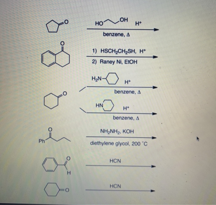 Solved * НОМОН benzene, A - = 1) HSCH CH SH, H+ 2) Raney Ni, | Chegg.com