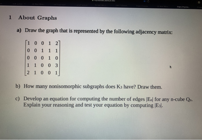 Solved 1 About Graphs a) Draw the graph that is represented | Chegg.com