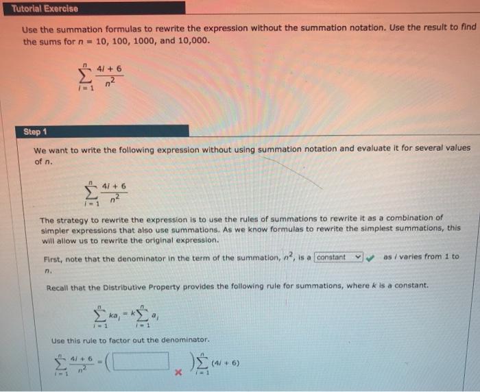Solved Tutorial Exercise Use the summation formulas to | Chegg.com Solved Tutorial Exercise Use the summation formulas to | Chegg.com