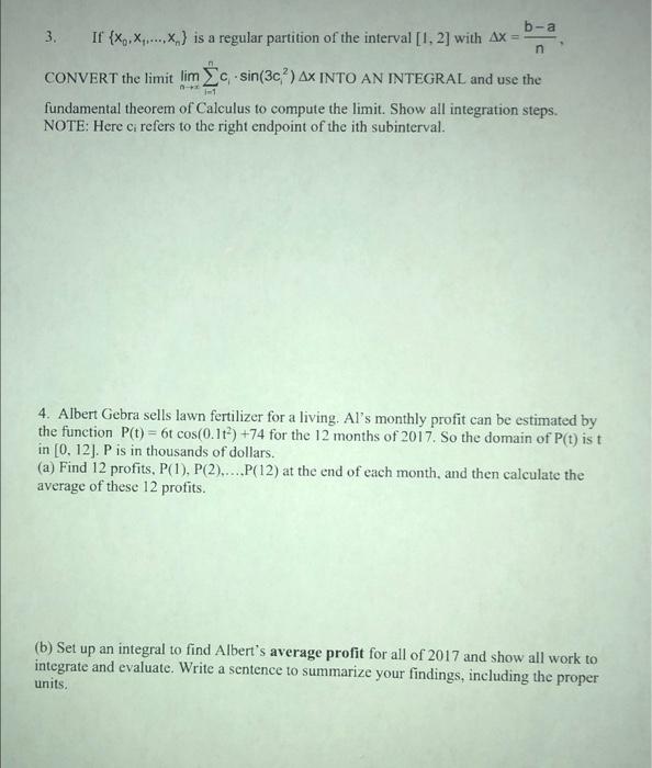 Solved b-a 3. If {X.X.....X) is a regular partition of the | Chegg.com