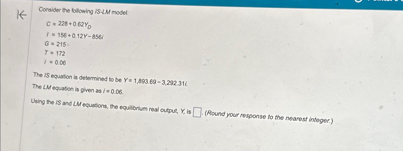 Solved Consider the following IS-LM | Chegg.com