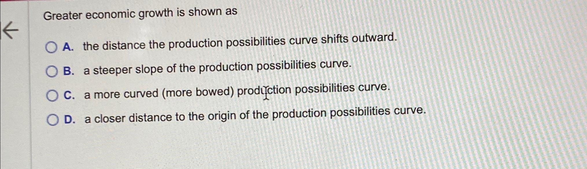 Solved Greater economic growth is shown asA. ﻿the distance | Chegg.com