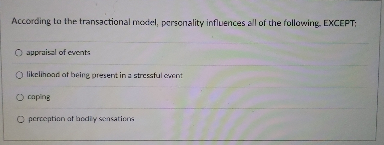 Solved According to the transactional model, personality | Chegg.com