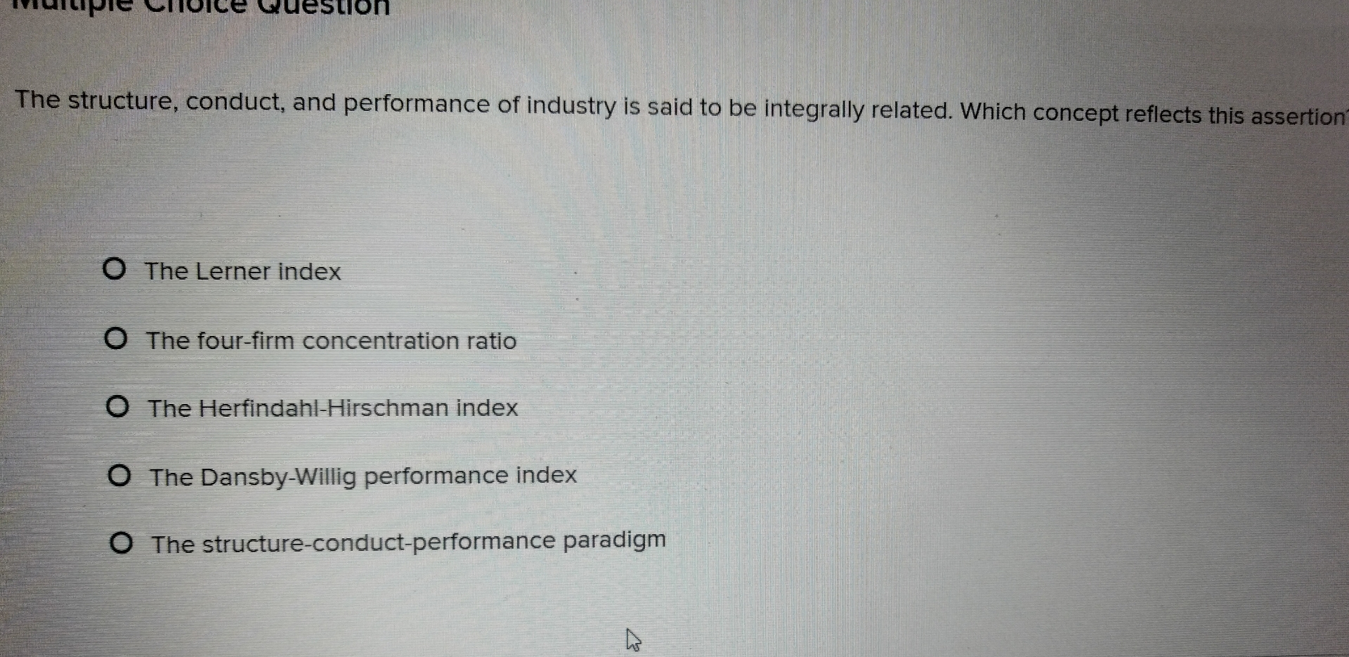 Solved The structure, conduct, and performance of industry | Chegg.com