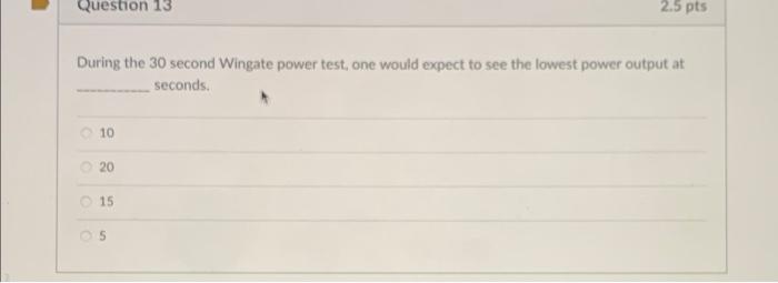 Solved Question 13 2.5 pts During the 30 second Wingate | Chegg.com