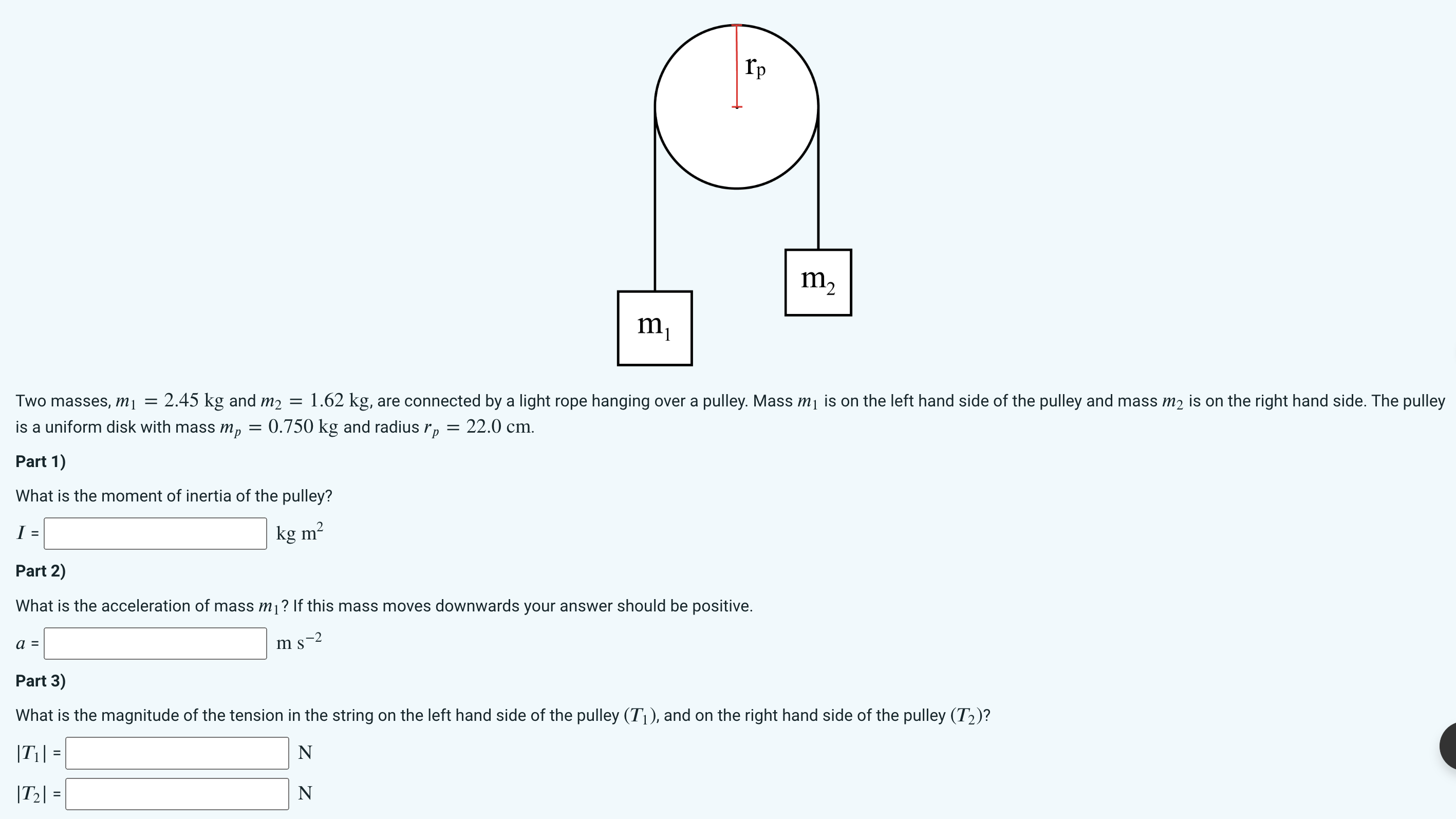 Solved Two masses, m1=2.45kg ﻿and m2=1.62kg, ﻿are connected | Chegg.com
