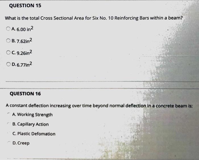 Solved QUESTION 15 What is the total Cross Sectional Area | Chegg.com