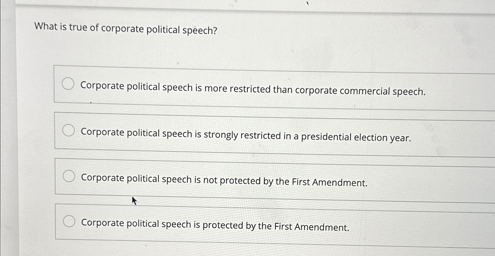 Solved What is true of corporate political speech?Corporate | Chegg.com