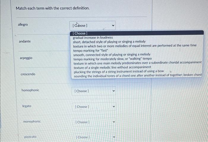 Match each term with the correct definition. allegro | Chegg.com