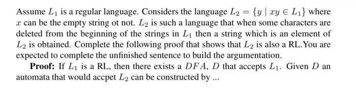 Solved Assume L1 is a regular language. Considers the | Chegg.com