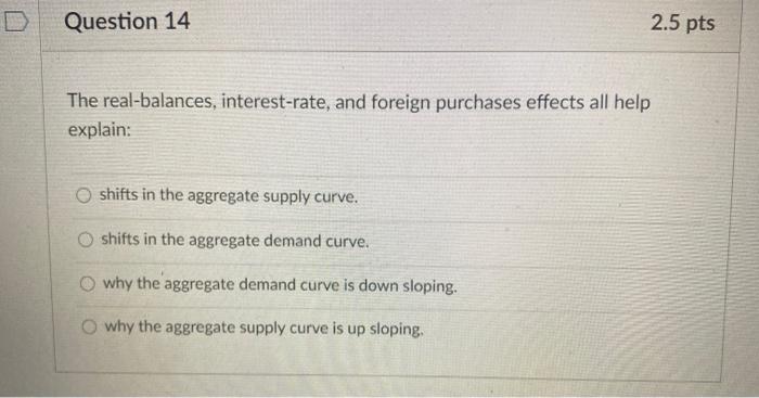 Solved Question 14 2.5 pts The real-balances, interest-rate, | Chegg.com