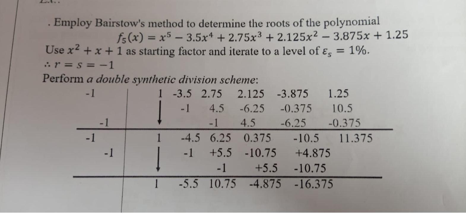 Solved Employ Bairstow's method to determine the roots of | Chegg.com