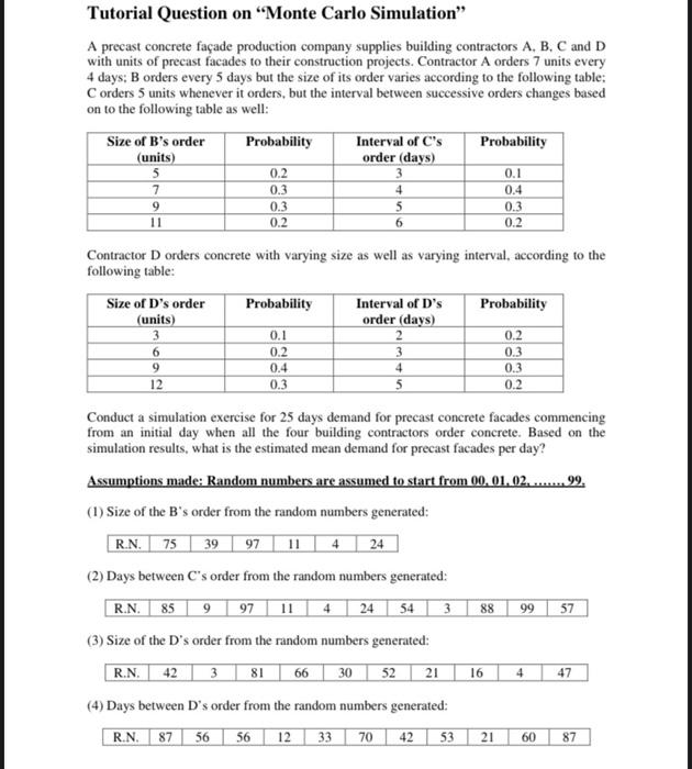 Solved Tutorial Question on “Monte Carlo Simulation”A | Chegg.com
