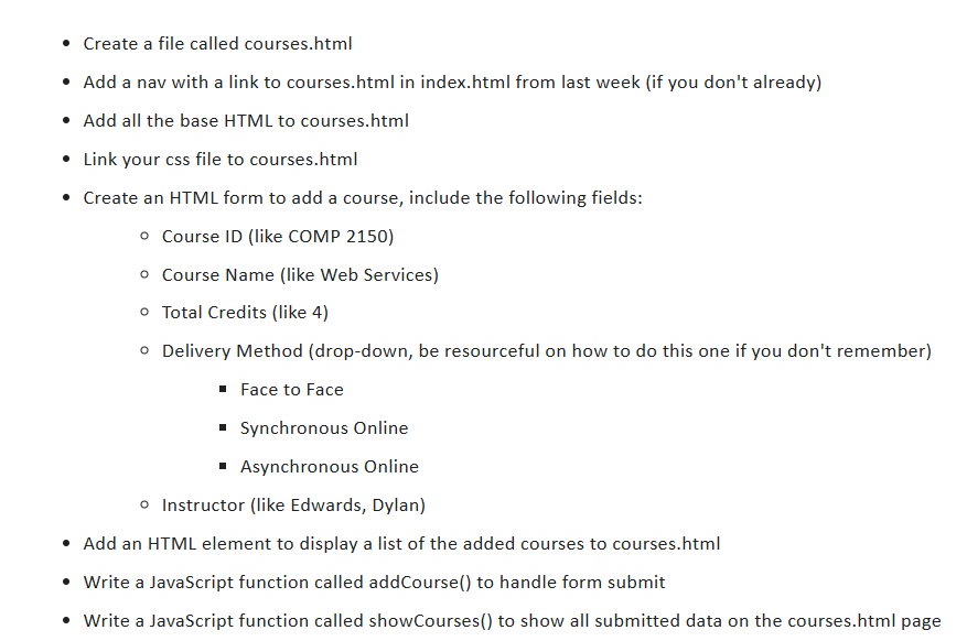 Solved Create a file called courses.htmlAdd a nav with a | Chegg.com