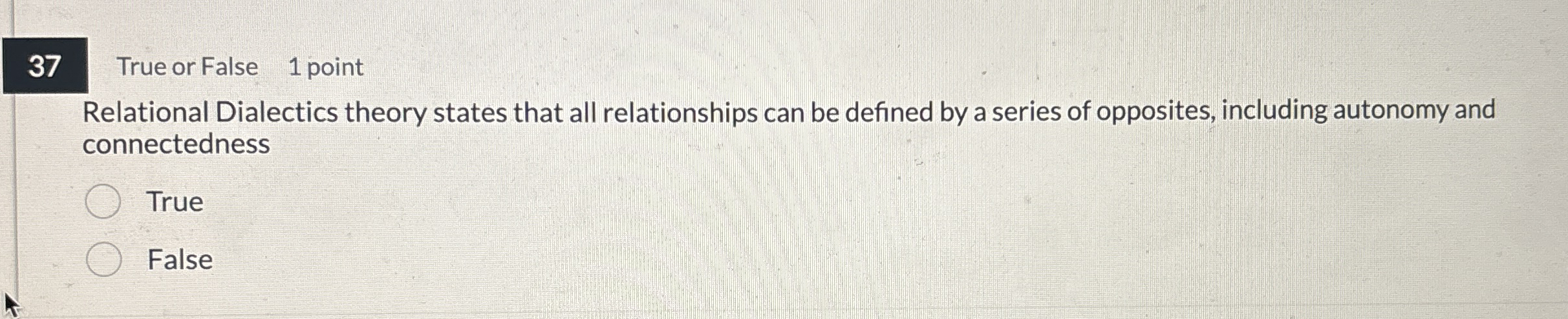 Solved 37True or False1 ﻿pointRelational Dialectics theory | Chegg.com