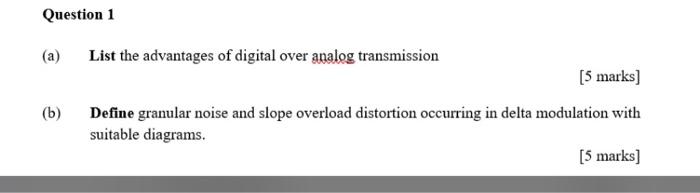 (a) List the advantages of digital over analog | Chegg.com