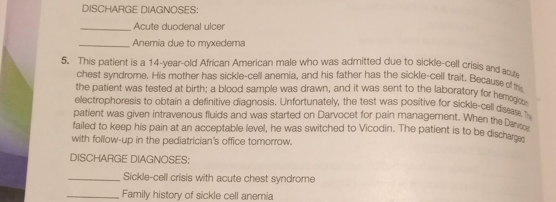 Solved DISCHARGE DIAGNOSES: Acute duodenal ulcer Anemia due | Chegg.com