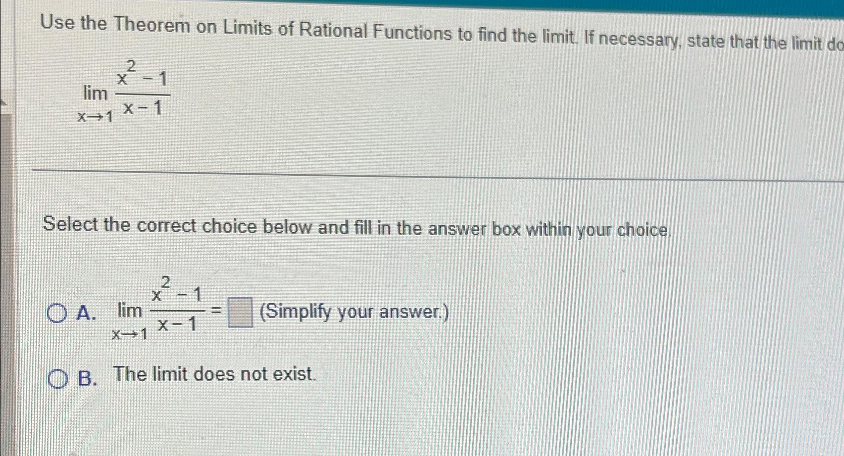 Solved Use the Theorem on Limits of Rational Functions to | Chegg.com