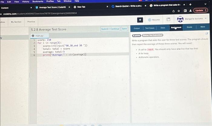 Solved 1. score- 15 a 2. for 1 in range (3): score-int | Chegg.com