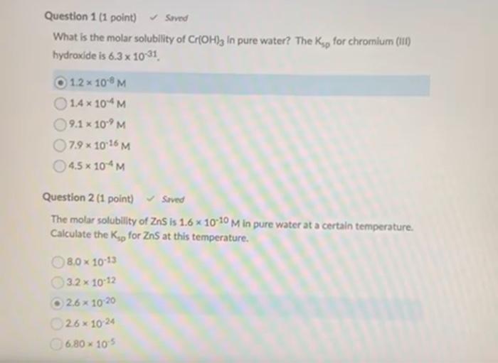 Solved Question 1 (1 point) Saved What is the molar | Chegg.com