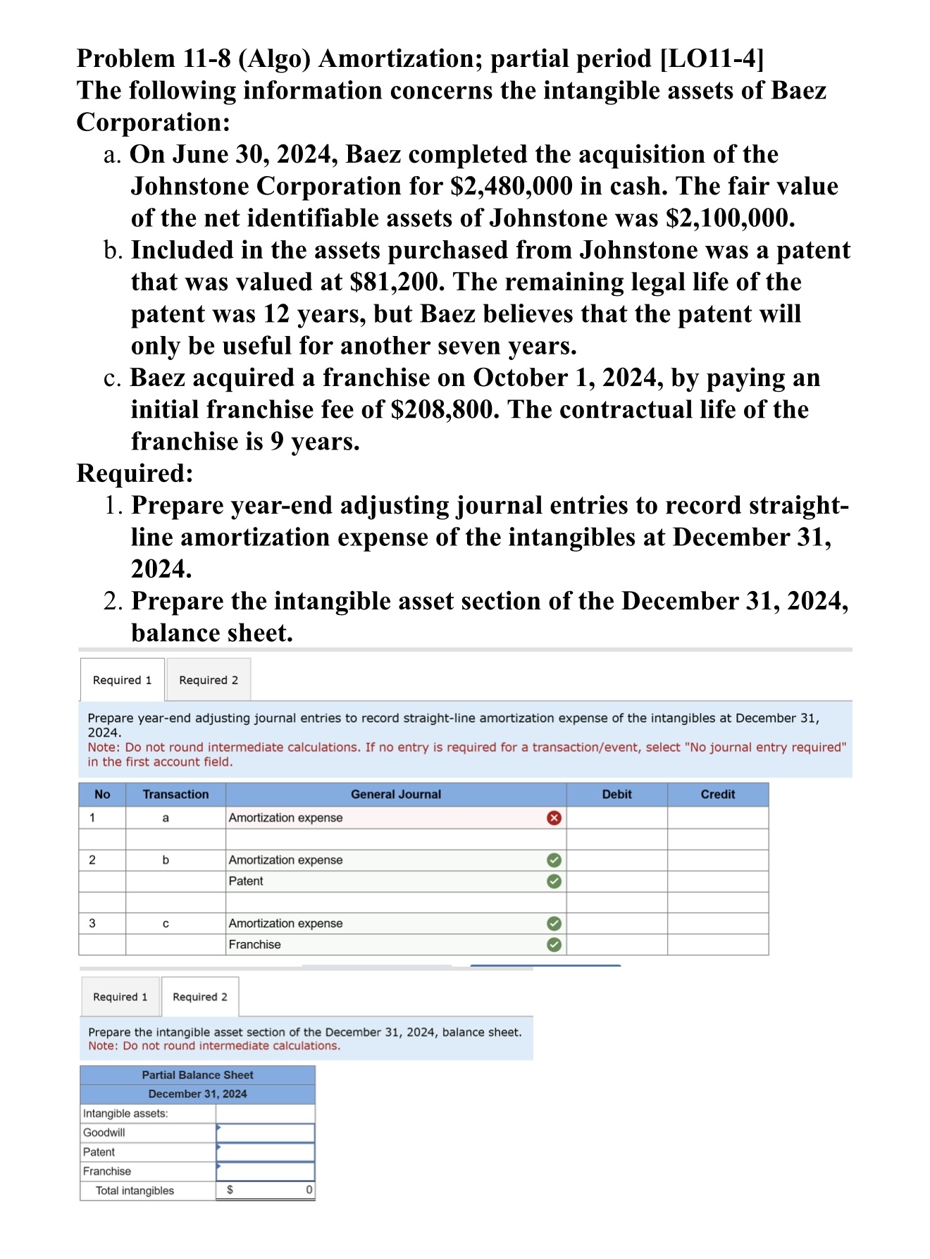 Solved Problem 11-8 (Algo) ﻿Amortization; partial period | Chegg.com