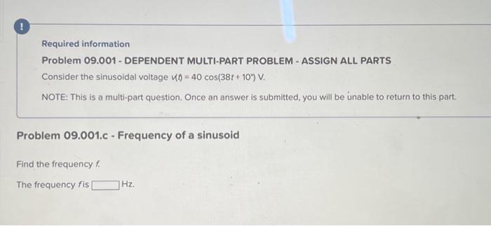 Solved Required information Problem 09.001 - DEPENDENT | Chegg.com