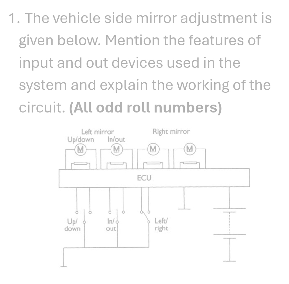 Solved The vehicle side mirror adjustment is given below. | Chegg.com