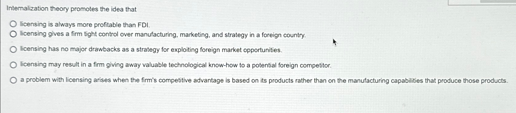Solved Internalization theory promotes the idea | Chegg.com