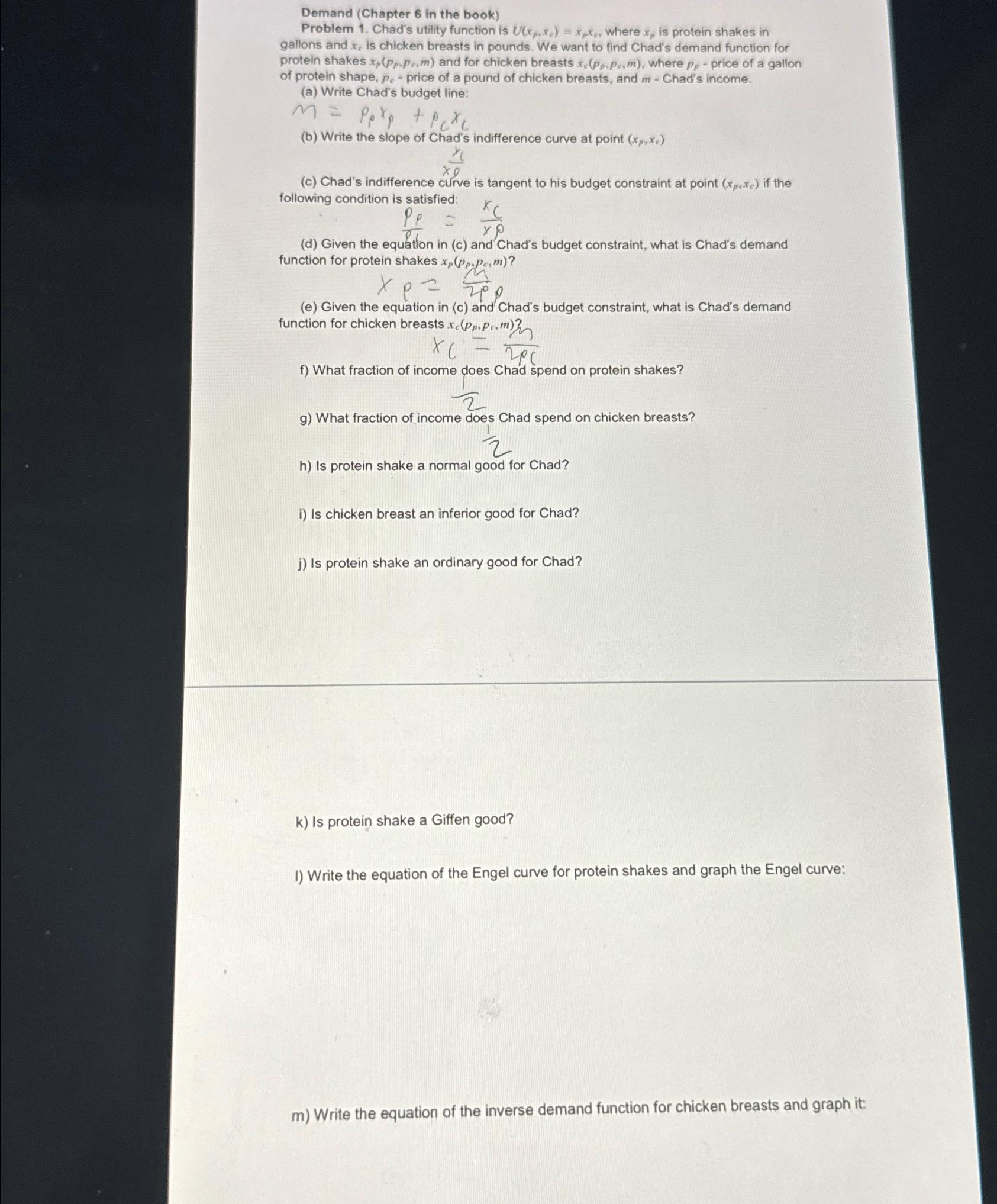 Solved Demand (Chapter 6 ﻿in the book)Problem 1. ﻿Chad's | Chegg.com