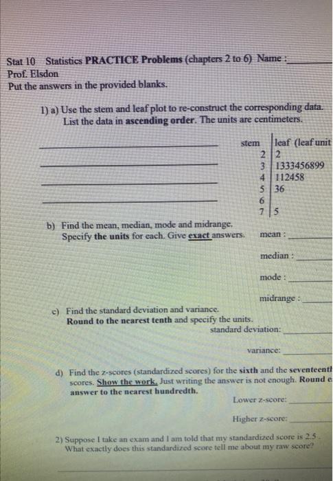 Solved Stat 10 Statistics PRACTICE Problems (chapters 2 to - | Chegg.com