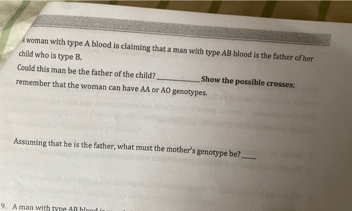 Solved A woman with type A blood is claiming that a man with | Chegg.com