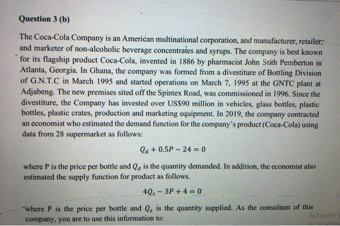 Solved Question 3 (b) The Coca-Cola Company is an American | Chegg.com