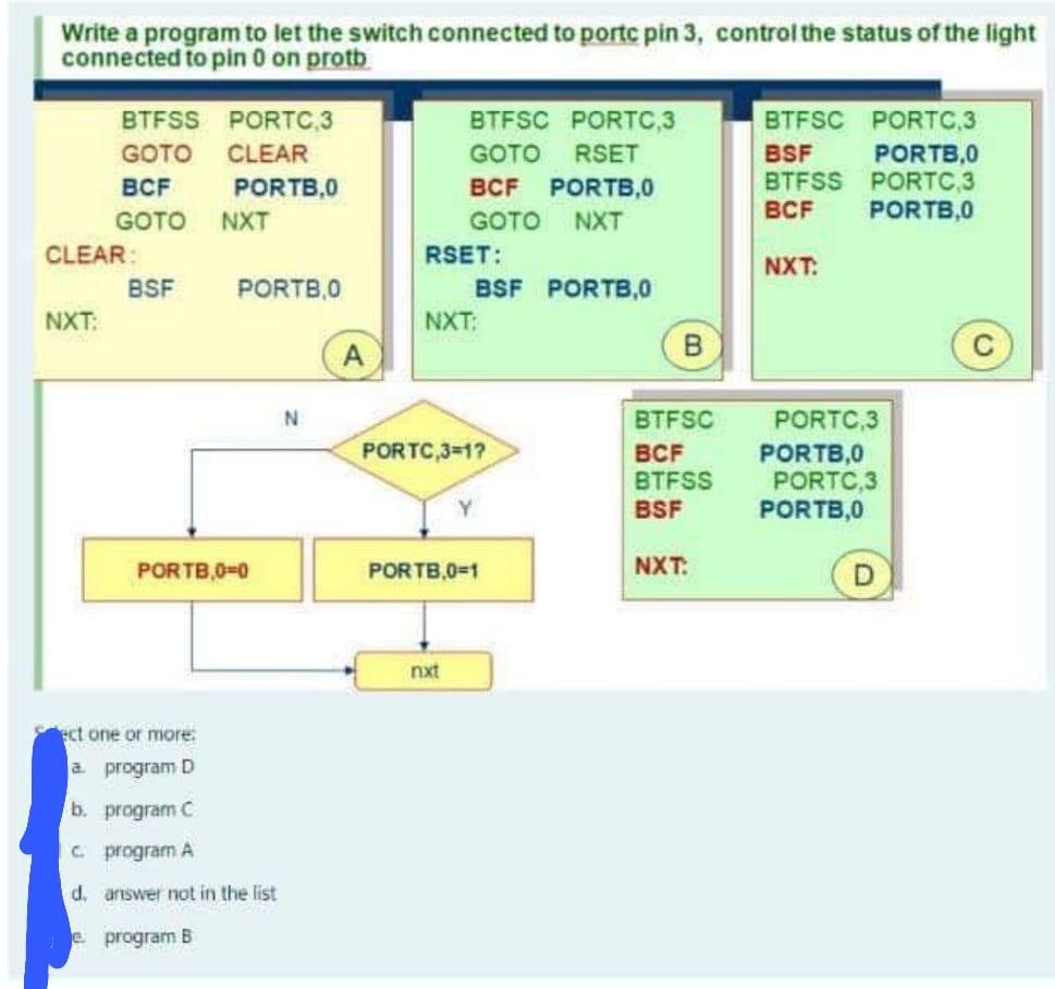 Solved Write a program to let the switch connected to portc | Chegg.com