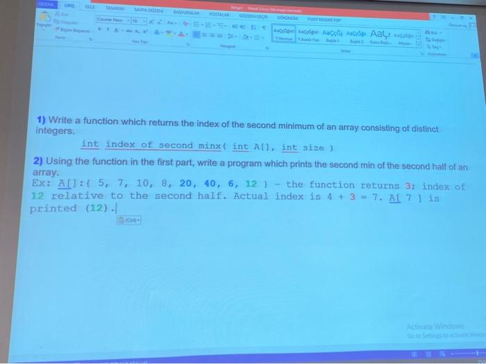 Solved 1) Write a function which returns the index of the | Chegg.com