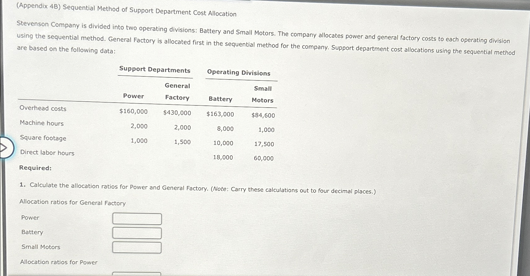 Solved (Appendix 4B) ﻿Sequential Method of Support | Chegg.com