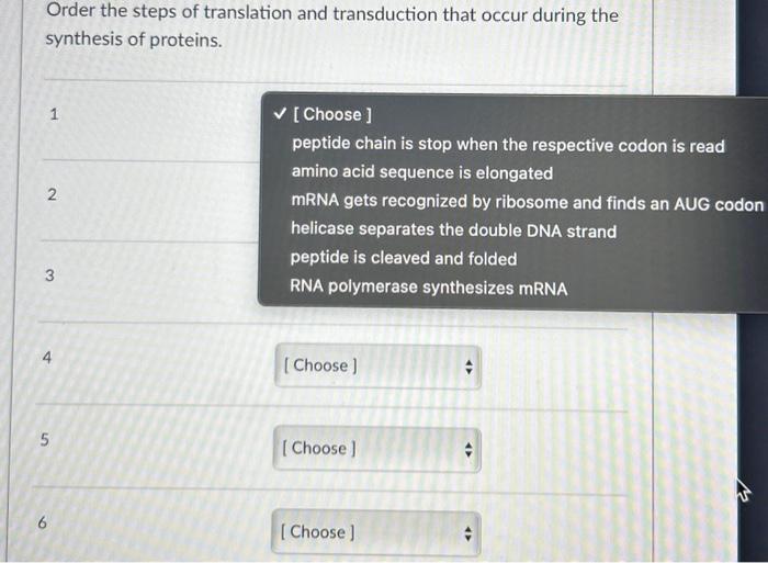Solved Order the steps of translation and transduction that | Chegg.com