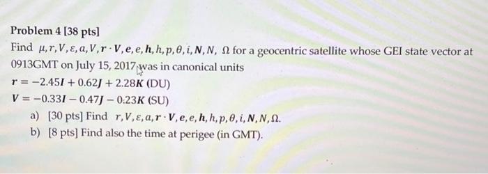 Solved Find μ,r,V,ε,a,V,r⋅V,e,e,h,h,p,θ,i,N,N,Ω for a | Chegg.com