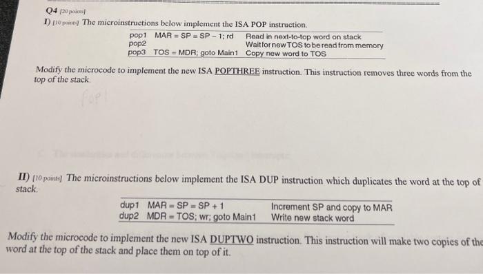 Solved Modify the microcode to implement the new ISA | Chegg.com