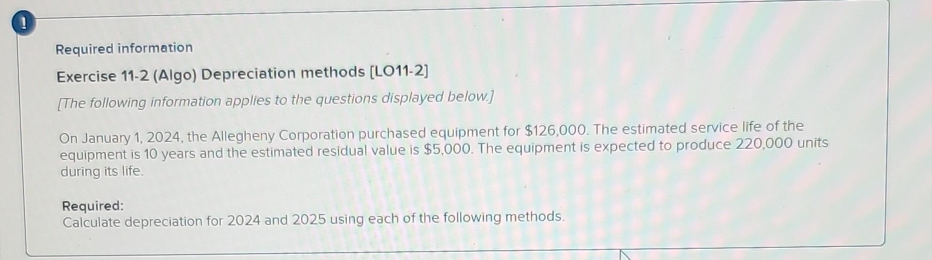 Solved Required information Exercise 11-2 (Algo) | Chegg.com