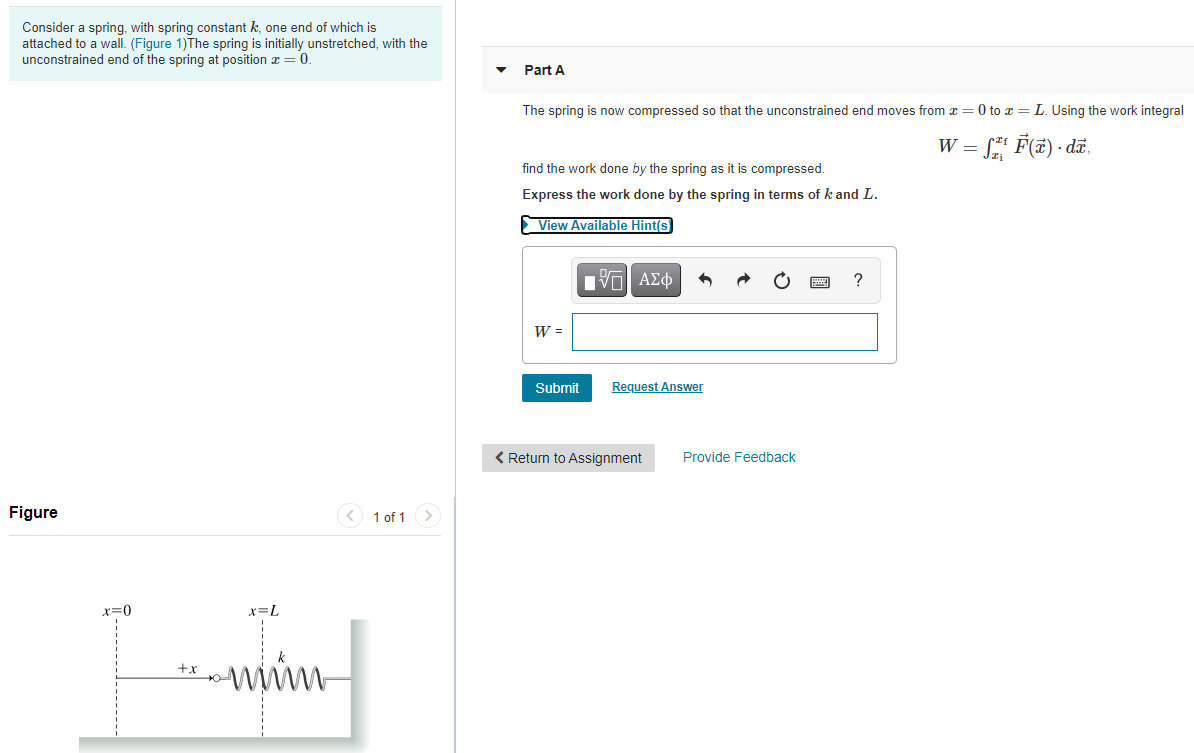 Solved Consider a spring, with spring constant k, one end of | Chegg.com