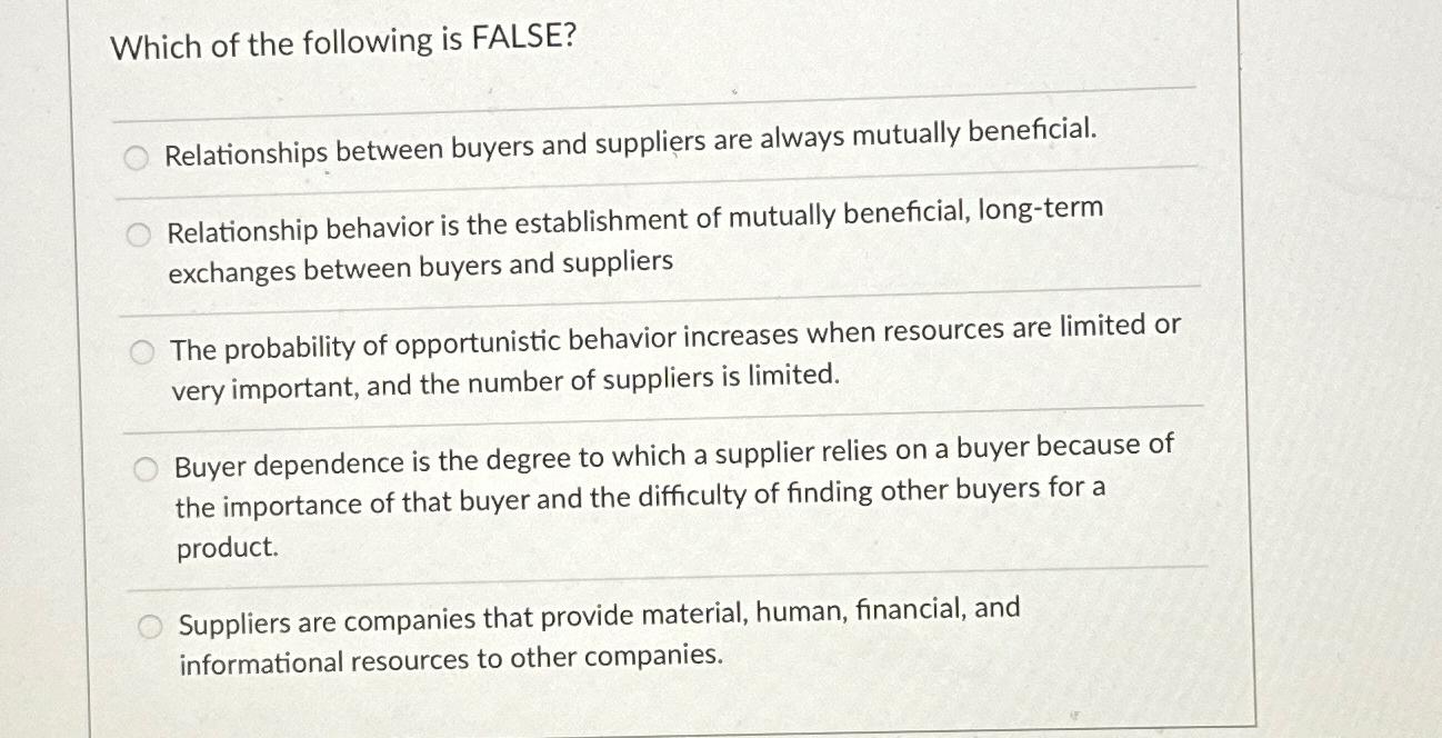 Solved Which of the following is FALSE?Relationships between | Chegg.com