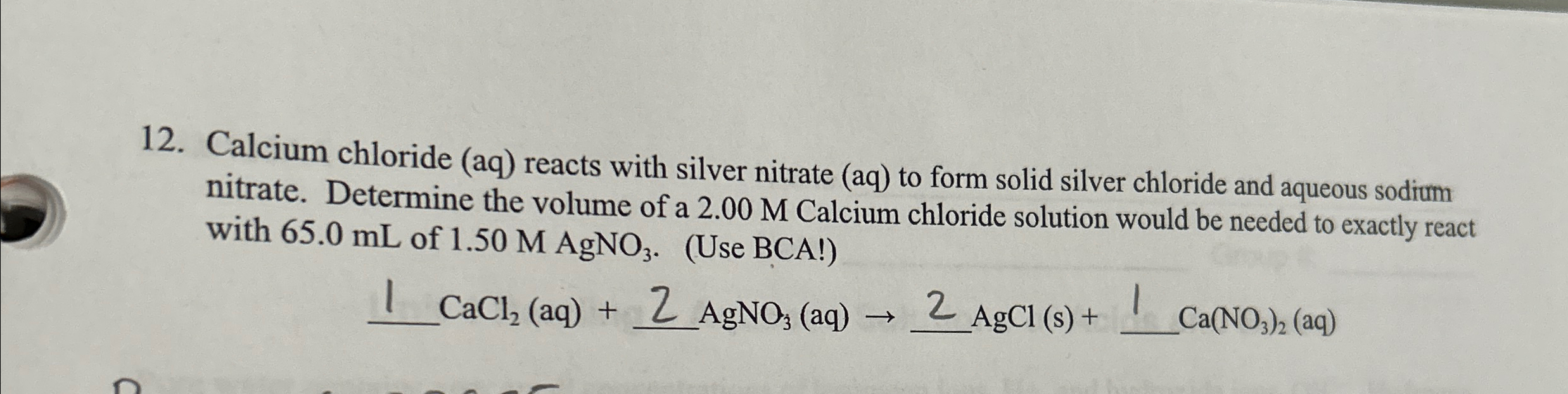 Calcium chloride (aq) ﻿reacts with silver nitrate | Chegg.com