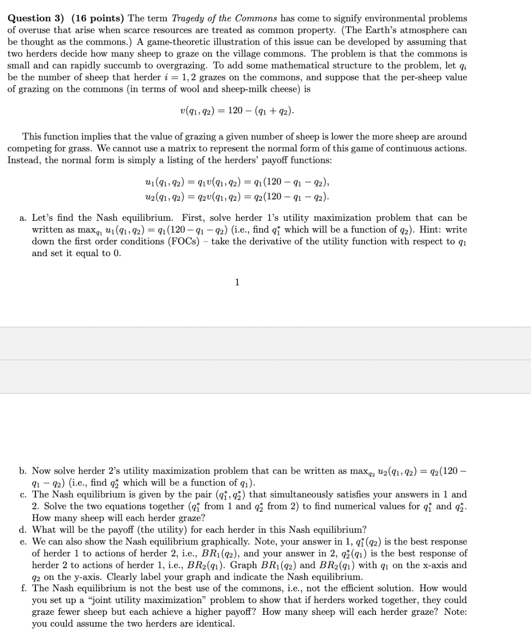Solved b. ﻿Now solve herder 2's ﻿utility maximization | Chegg.com