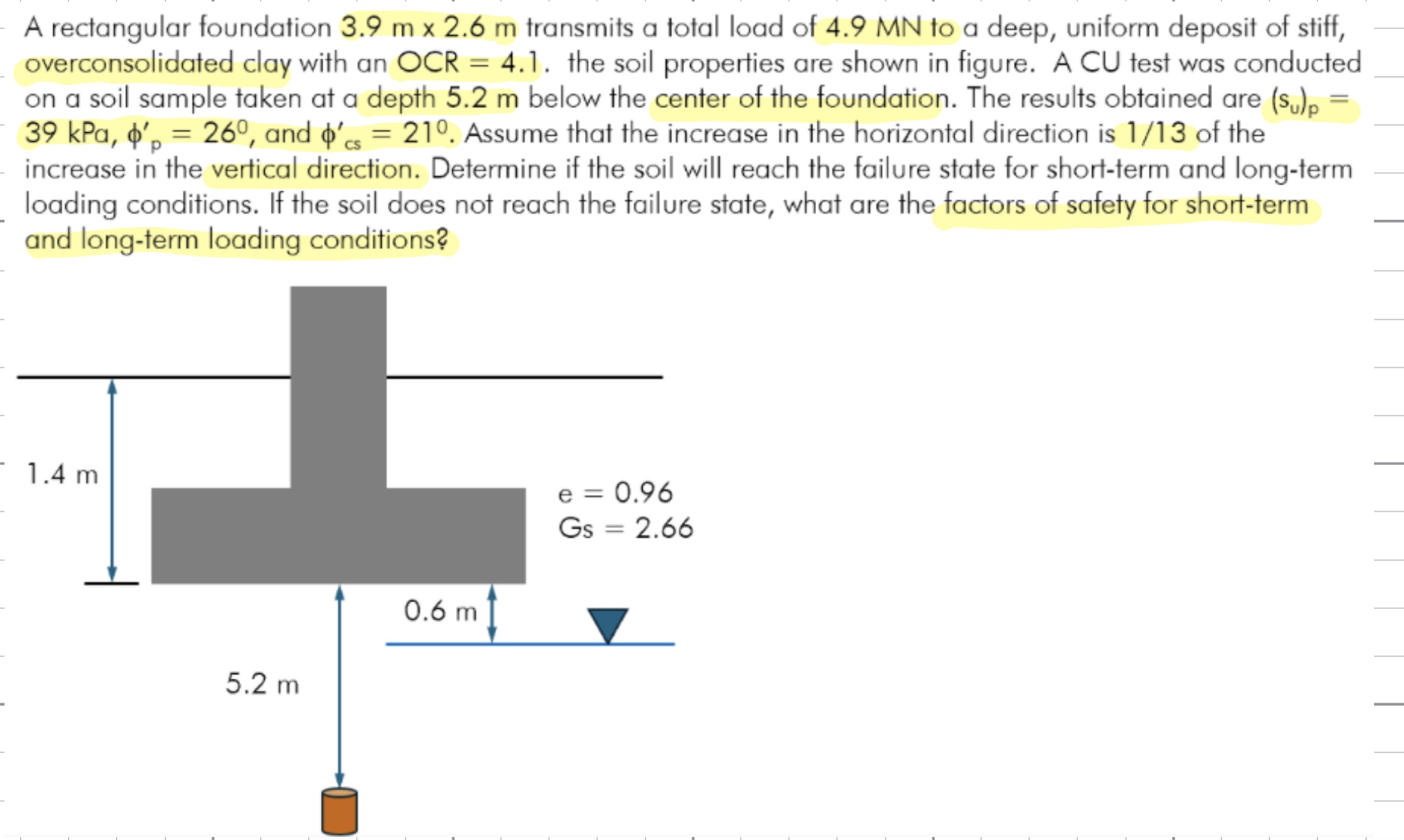 Solved A rectangular foundation 3.9m×2.6m ﻿transmits a total | Chegg.com